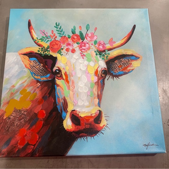 Wall Decor | Whimsical Cow Picture Like New Hanging Hardware Attached ...
